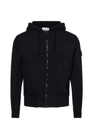 Stone Island Brand-patch Zip-up Cotton Hoody - Black