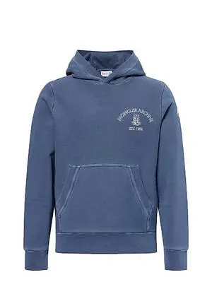 Moncler Cotton Hoody With Logo Print - Light Blue