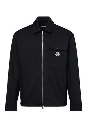 Moncler Logo-patch Zip-through Cotton Overshirt - Black