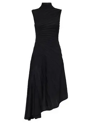 Alaïa Ray Knit-panel Wool Midi Dress - Noir Alaia