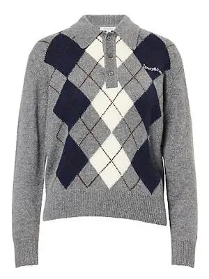 SPORTY & RICH Embroidered Argyle Cashmere-and-wool Jumper - Gray