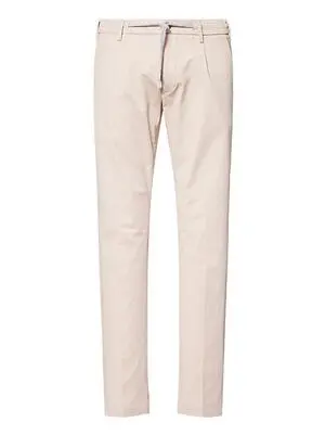 Eleventy Drawstring Tapered-leg Stretch-cotton Trousers - Sand