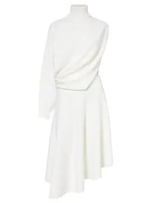 Alaïa Asymmetric Cut-out Wool Midi Dress - Blanc Naturel