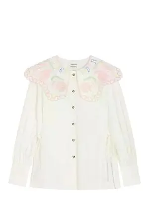 DAMSON MADDER Floral Embroidered Scalloped Collar Blouse - White