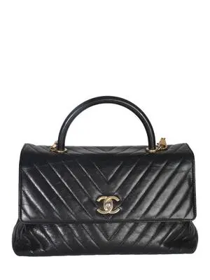 CHANEL Chanel Chevron Aged Calfskin Large Coco Top Handle Bag
