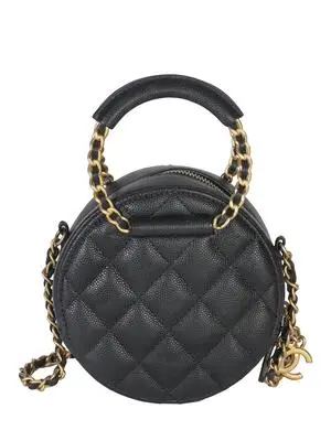 Chanel Quilted Round Clutch With Chain - Black