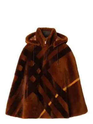 Burberry Check Intarsia Shearling Cape - Ginger Brown