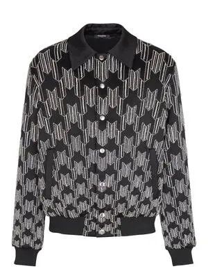 Balmain Satin Houndstooth Bomber Jacket - Black