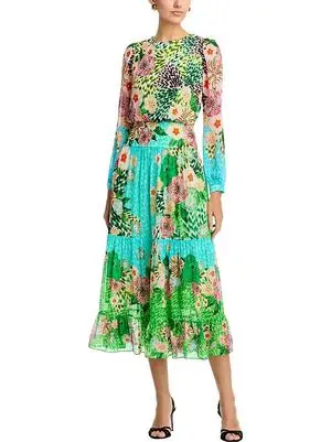 Saloni Isabel Printed Midi Dress - Plumeria Wave
