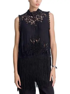 Sea Adelina Lace Fringe Top - Black