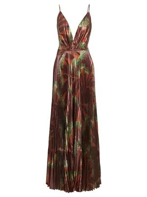 Johanna Ortiz Printed Lamé Maxi Dress - Chocolate
