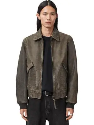 ALLSAINTS Marland Aviator Leather Jacket - Black Beige