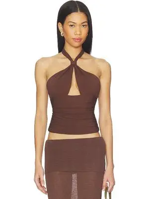 MIMCHIK Piper Knotted Halter Top - Chocolate