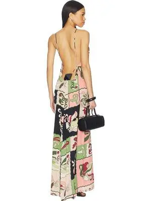 ADRIANA DEGREAS Inamorata Bare Back Maxi Dress - Green
