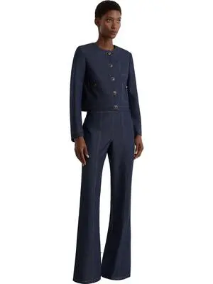 REISS Edie Flared-leg Trousers - Dark Blue