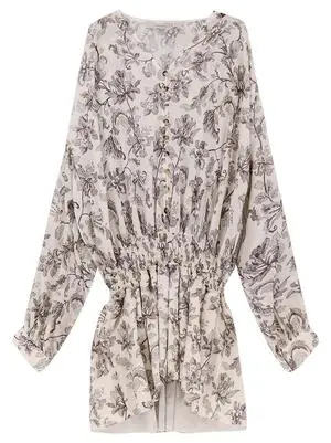 GOLDEN GOOSE Floral Print Cotton Mini Dress - Beige