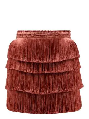 PatBO Mini Skirt With Fringe Detailing - Red