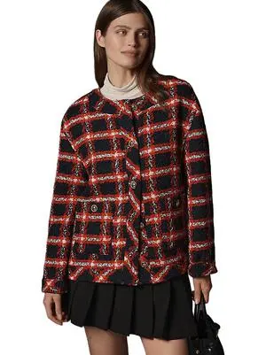 English Factory Plaid Bouclé Lady Jacket - Navy