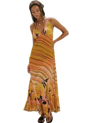 Free People Printed Empire-waist Maxi Dress - Pink Lemonade Combo