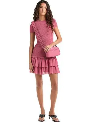 Michael Kors Smocked Georgette Ruffle Mini Dress - Pink