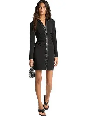 Michael Kors Ruched Jersey Snap Mini Dress - Black