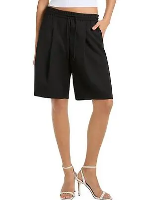 Michael Kors Stretch Wool Blend Twill Pleated Track Shorts - Black