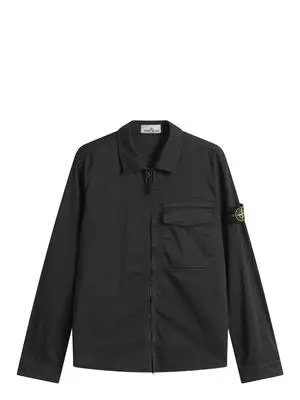 Stone Island Organic Cotton Satin Zip Shirt Jacket - Black