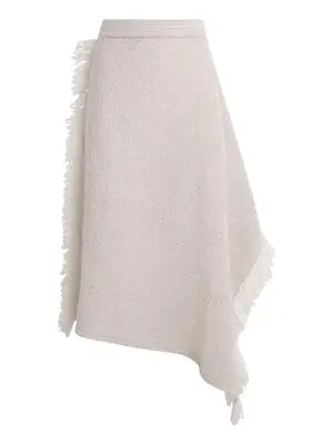LAUREN MANOOGIAN Wool Knitted Fringe Midi Skirt - White