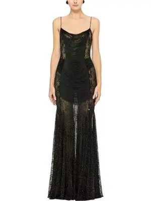 NISSA Fringed Lace Maxi Dress - Black