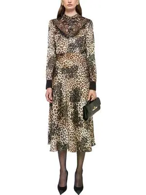 NISSA Leopard-print Midi Dress - Brown