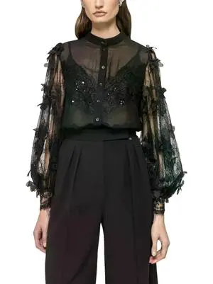NISSA Floral Lace Shirt - Black