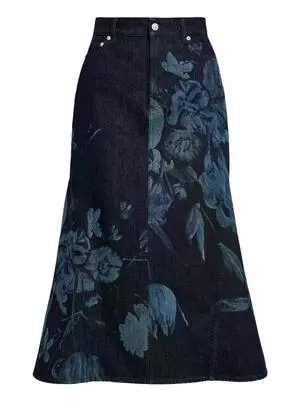 Erdem Floral-print Midi Skirt - Blue