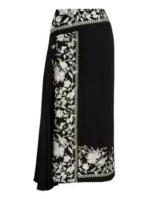 Erdem Embroidered Draped Midi Skirt - Black
