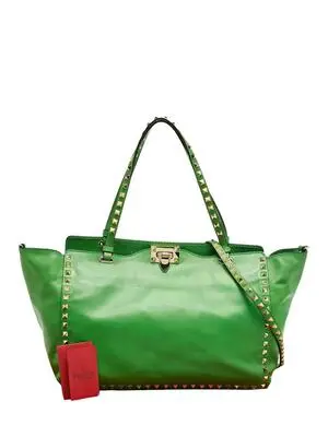 Valentino Garavani Rockstud Trapeze Leather Tote Bag - Green