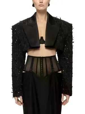 NISSA Sequin Embellished Cropped Blazer - Black
