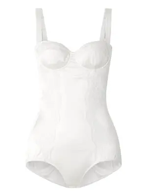 Dolce & Gabbana Lace-trimmed Silk-blend Satin Bodysuit - White