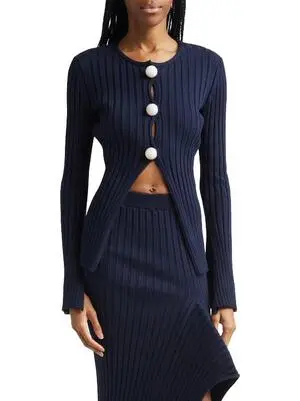 Stella McCartney Ribbed Cotton Cardigan - Ink