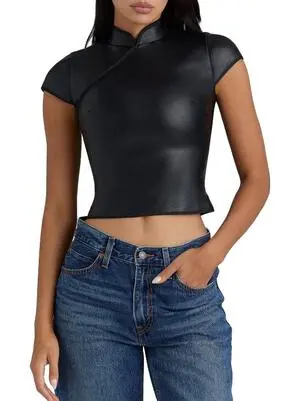 House Of Cb Bobbi Faux Leather Crop Top - Black