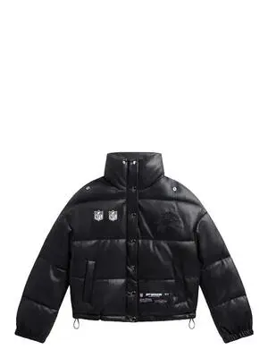 OFF SEASON Detroit Lions Faux Leather Puffer Jacket - Black