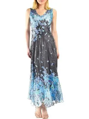 Komarov Floral Print Lace-up Maxi Dress - Blue Hydrangea