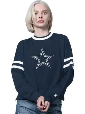STARTER Dallas Cowboys Rally Drop Shoulder Cropped Sweatshirt - Navy
