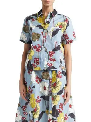 Marni Floral Short Sleeve Button-up Shirt - Mfb31sky
