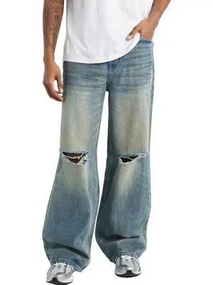 RtA Franco Ripped Wide Leg Jeans - Muddy Sky