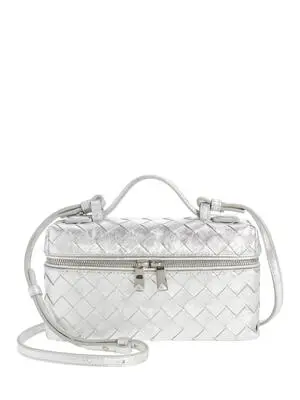 Bottega Veneta Intrecciato Metallic Leather Crossbody Vanity Case - 8101 Silver/silver