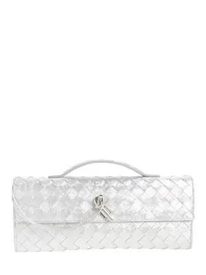 Bottega Veneta Andiamo Intrecciato Satin Clutch - 8101 Silver/silver