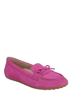Vionic Leather Driving Loafer With Bow Detailing Rose Violet
