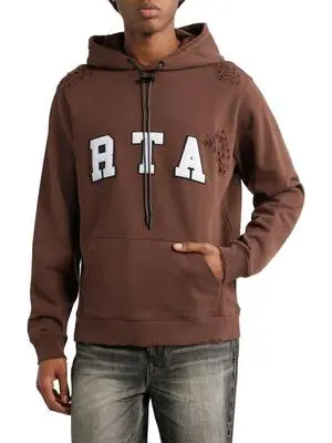 RtA Markus Collegiate Frayed Hoodie Brown Collegiate