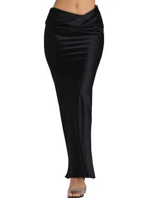 House Of Cb Beau Draped Satin Maxi Skirt - Black