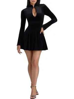 House Of Cb Velvet Fit & Flare Mini Dress - Black