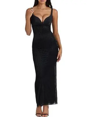 House Of Cb Hand Beaded Body-con Gown - Black